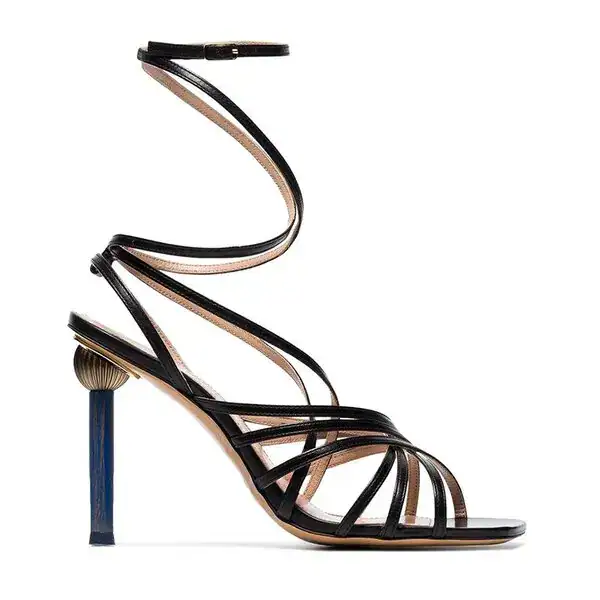 Jacquemus Pisa Strappy Leather Sandals Black Editorialist