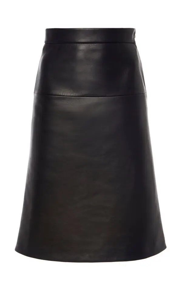 Prada Leather Midi Skirt It 44 - Black | Editorialist