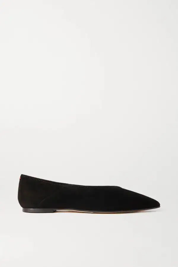 Aeydē Moa Suede Point-Toe Flats Black Editorialist