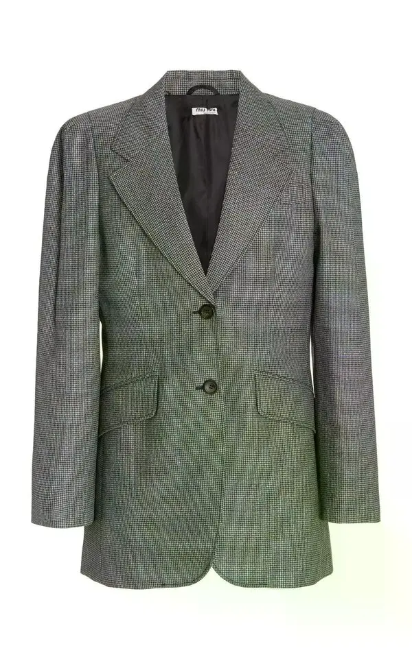 Miu Miu Puff-sleeve Checked Wool Blazer