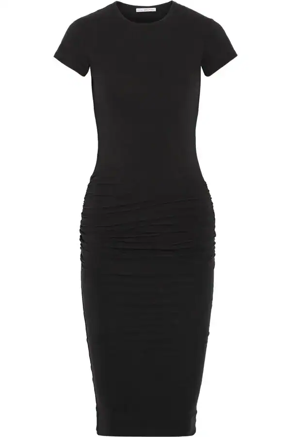 James Perse Ruched Stretch-Cotton Jersey Dress In Black 60% Off