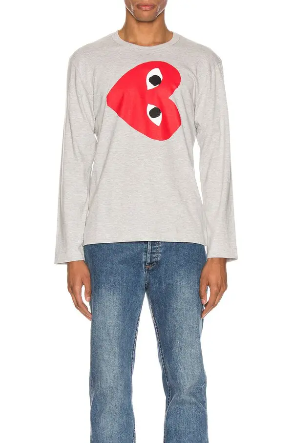 Play Comme Des Garcon Sideways Heart Logo Longsleeve Tee In Gray