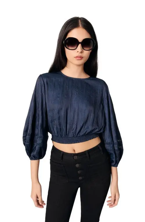 Maje Crinkle-effect Satin-feel Crop Top - Navy