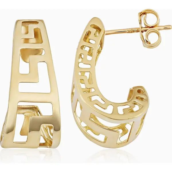 ORADINA 14k Greek Key Huggie Earrings