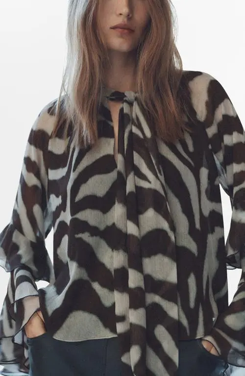 Mango Sonja Stripe Ruffle Chiffon Top