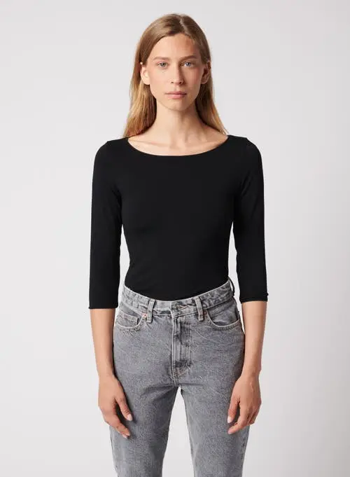 Majestic Filatures Soft Touch 3/4 Sleeve Boatneck T-shirt - Noir