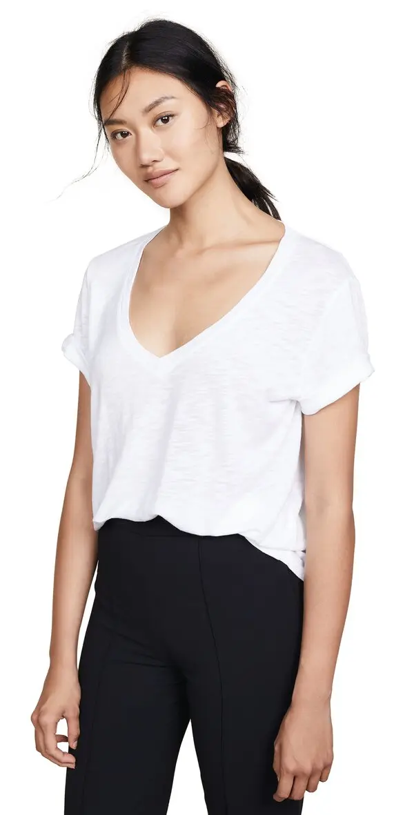 Splendid Cotton Modal Slub V-neck T-shirt - White