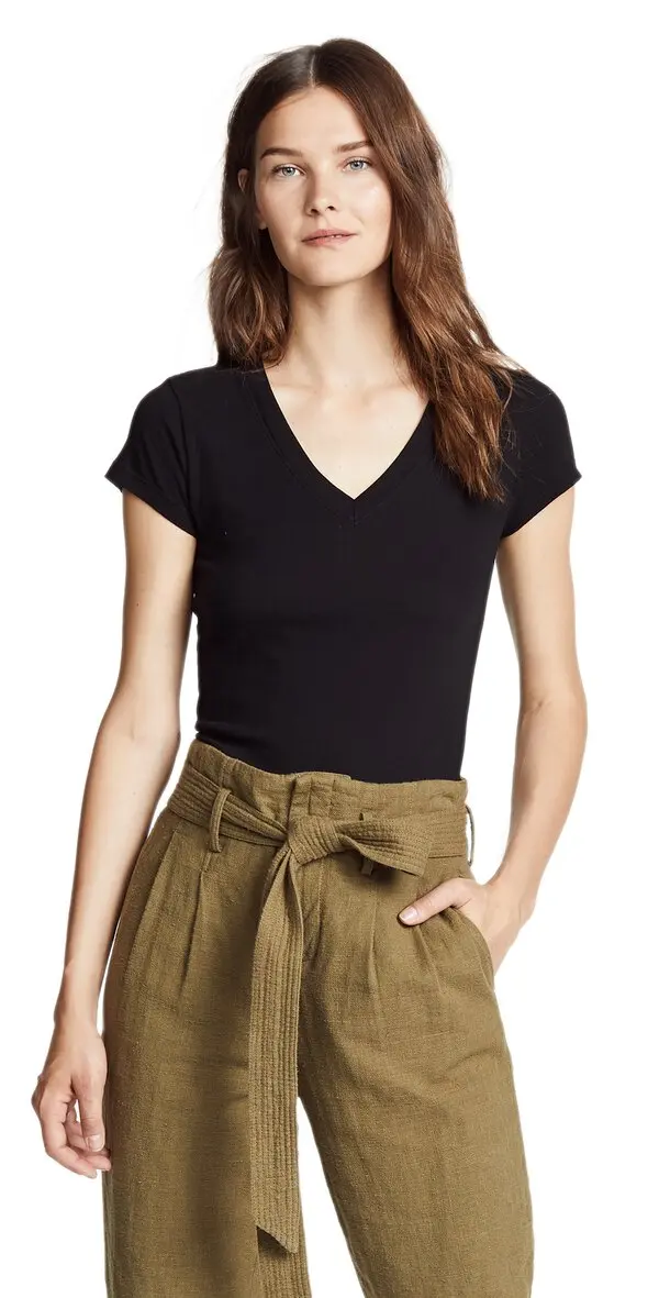L'Agence Becca V-neck Tee - Black