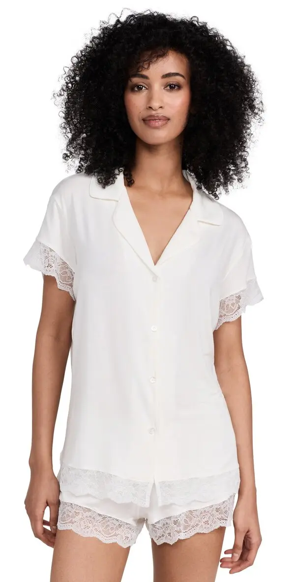 Eberjey Malou Lace Shorts Pajama Set - Ivory