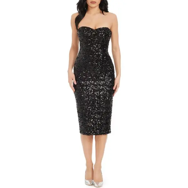 Dress The Population Shailene Sequin Strapless Dress - Black