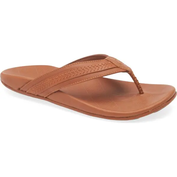 Olukai Aho Leather Flip Flop - Fox / Fox