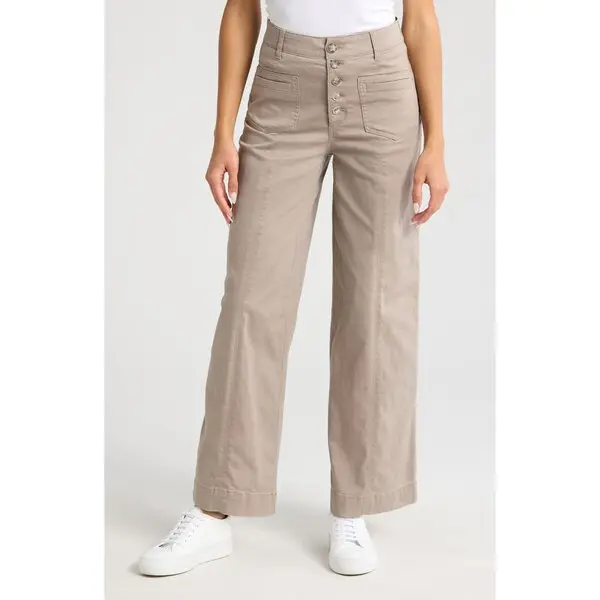 Wit & Wisdom High Waist Wide Leg Pants With Exposed Button Fly - Moonrock