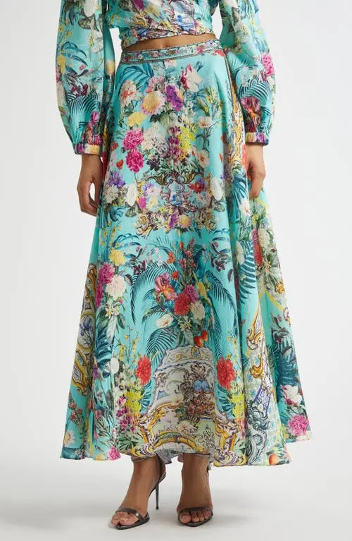 Camilla Crystal Embellished Linen Maxi Skirt
