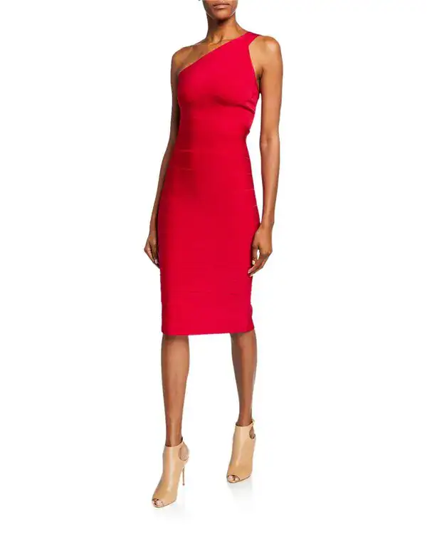 open lace back dress Herve Leger One Shoulder Knee Length Bandage Dress Nwt