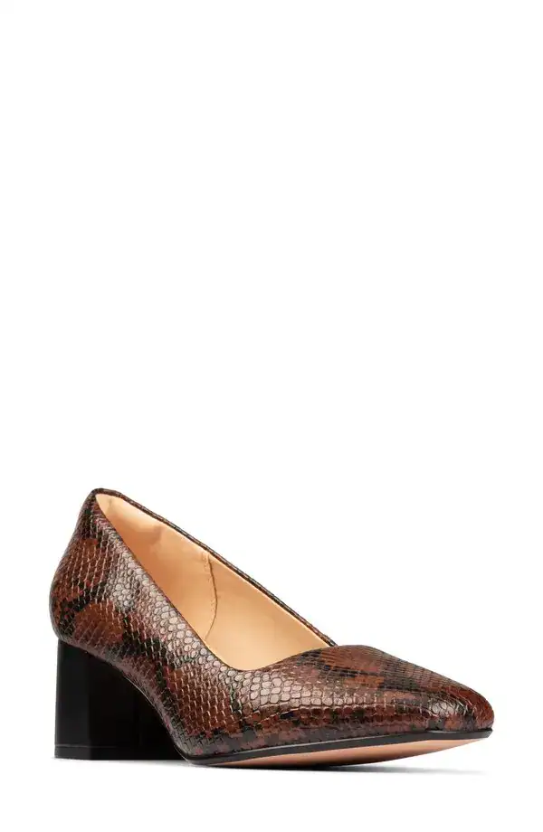 Clarks Sheer Rose Pump In Tan Snake Print Leather 50% Off