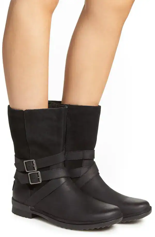 Ugg Lorna Waterproof Bootie In Black Leather 50% Off Editorialist