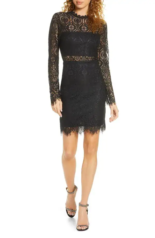 knee length dresses for ladies Embroidered Lace Long Sleeve Dress – Elephant Clouds Apparel main image 1