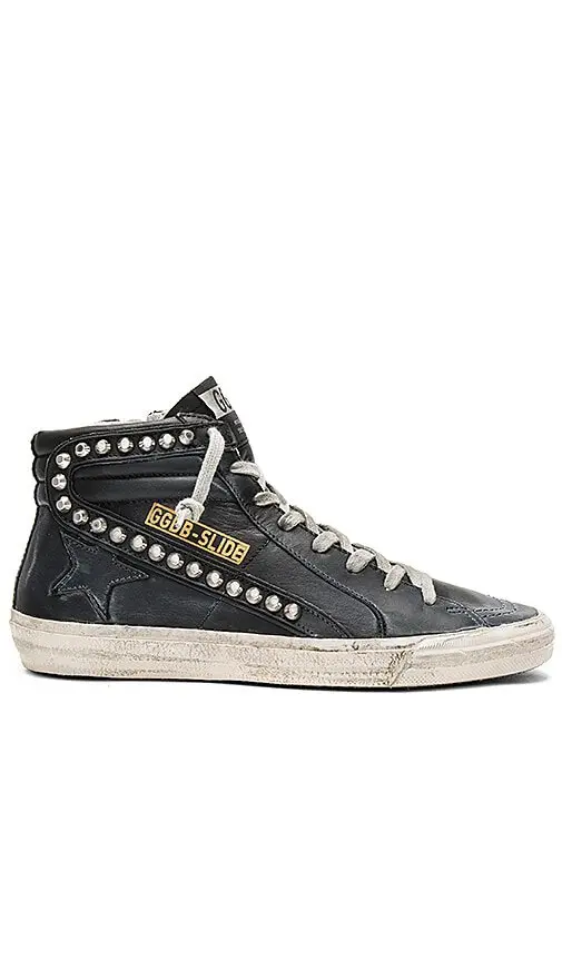 Golden Goose Slide Sneaker - Black Leather Studs