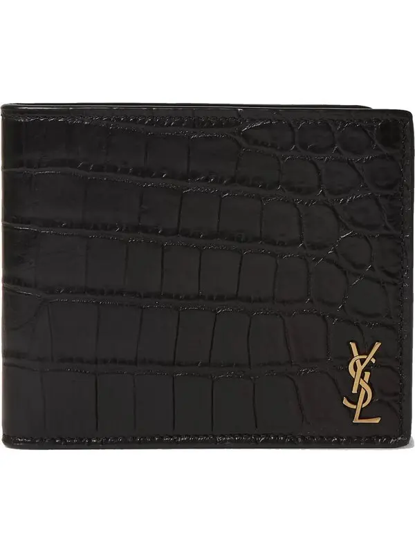 Saint Laurent Logo-appliquéd Croc-effect Leather Billfold Wallet - Black