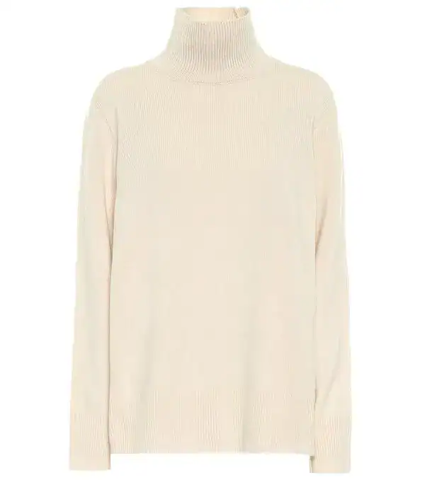 The Row Milina Wool-Blend Mockneck Sweater Beige Editorialist