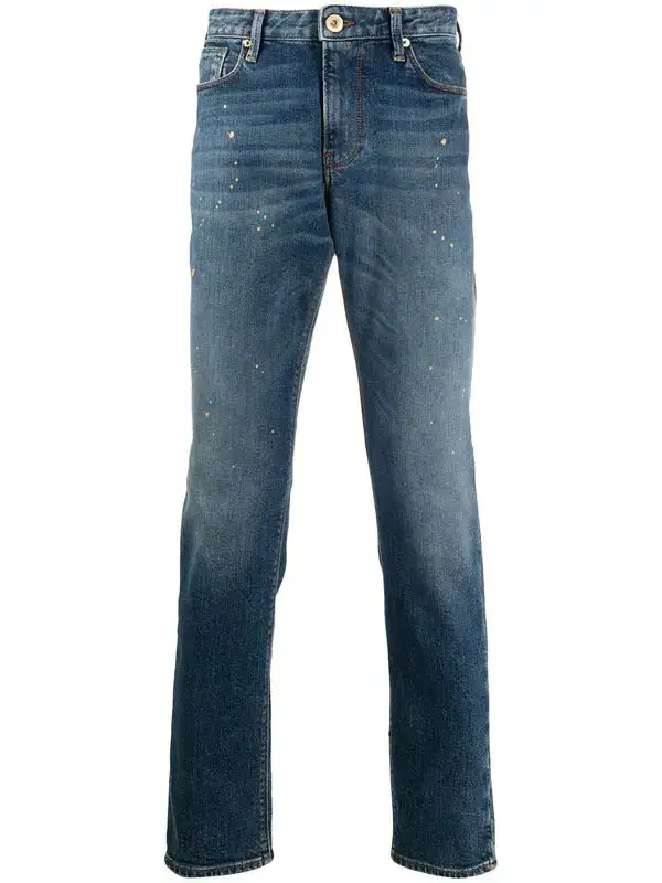 Emporio Armani Paint Splatter Skinny-Fit Jeans In Blue 66% Off