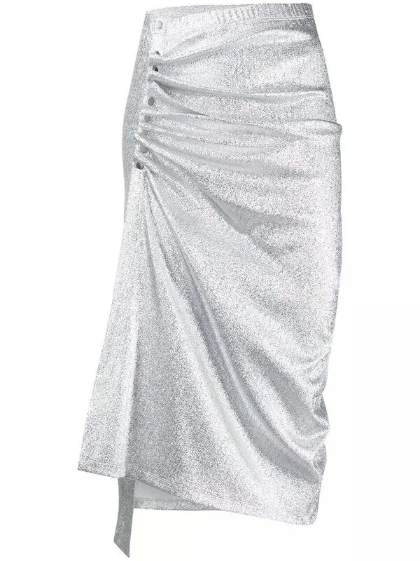 Rabanne Ruched Metallic Midi Skirt - Silver