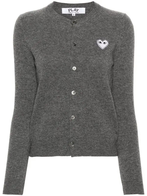 Play Comme Des Garcon Heart Embellished Wool Cardigan - Grey