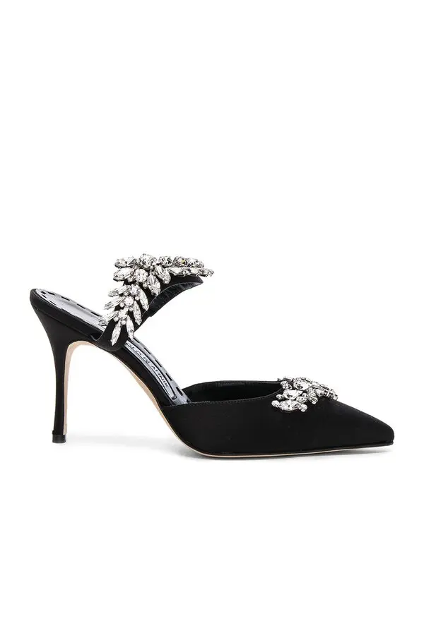 Manolo Blahnik Satin Lurum 90 Heels - Black