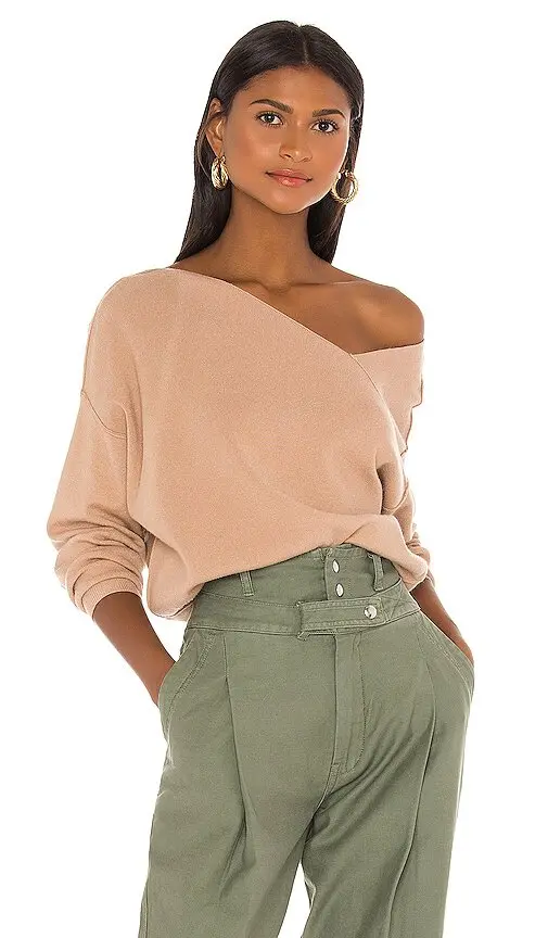 Line & Dot Off Shoulder Sweater - Taupe