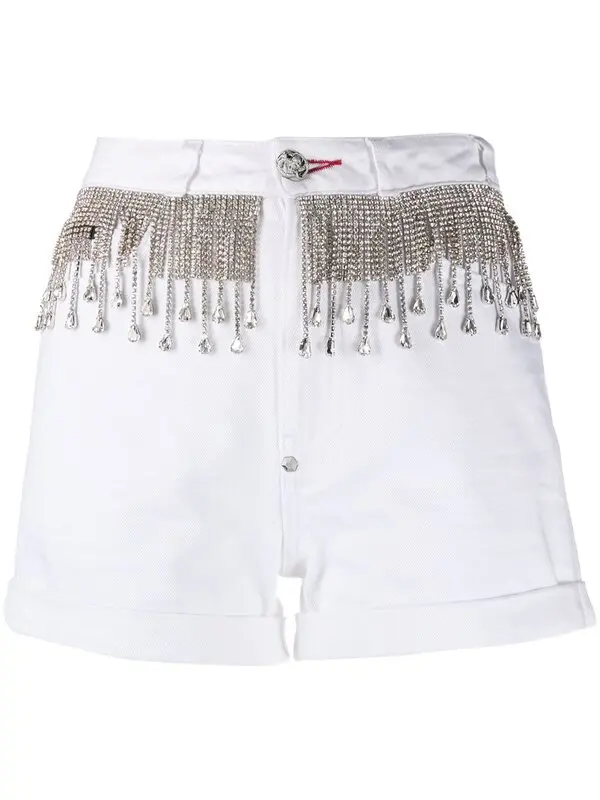 Philipp Plein Crystal-embellished Denim Shorts - White