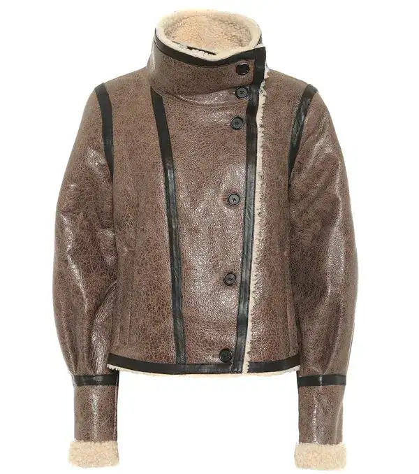 Veronica Beard Selita Shearling And Leather Jacket Brown