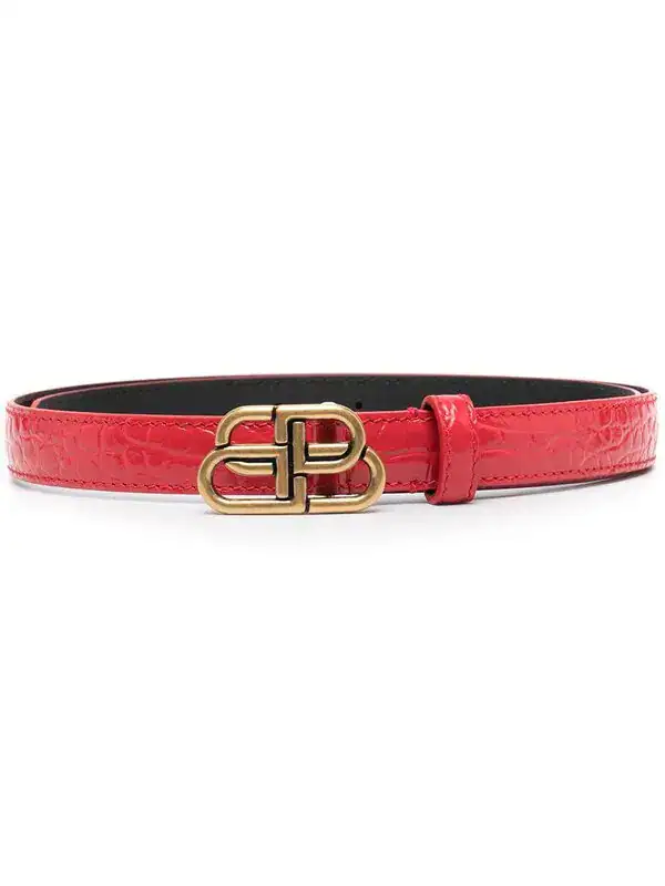 Balenciaga Crocodile Effect Logo Belt - Red | Editorialist