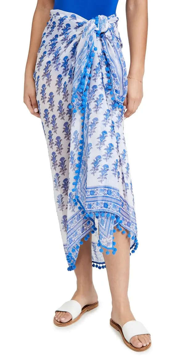 Playa Lucila Border Print Sarong - Blue