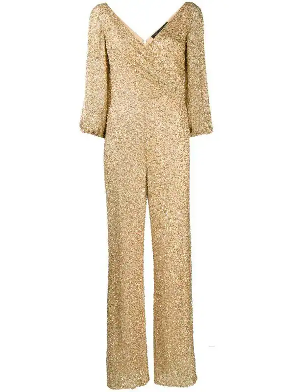 Jenny Packham Teodora Sequin-Embellished Jumpsuit In Gold 71