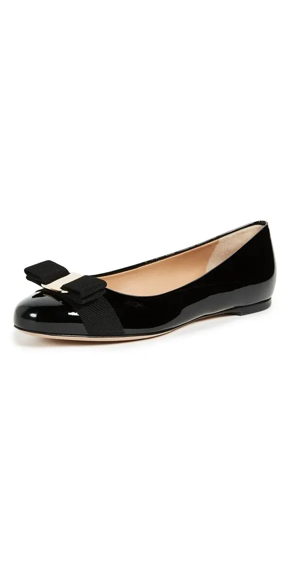 FERRAGAMO Varina Patent Flats - Nero