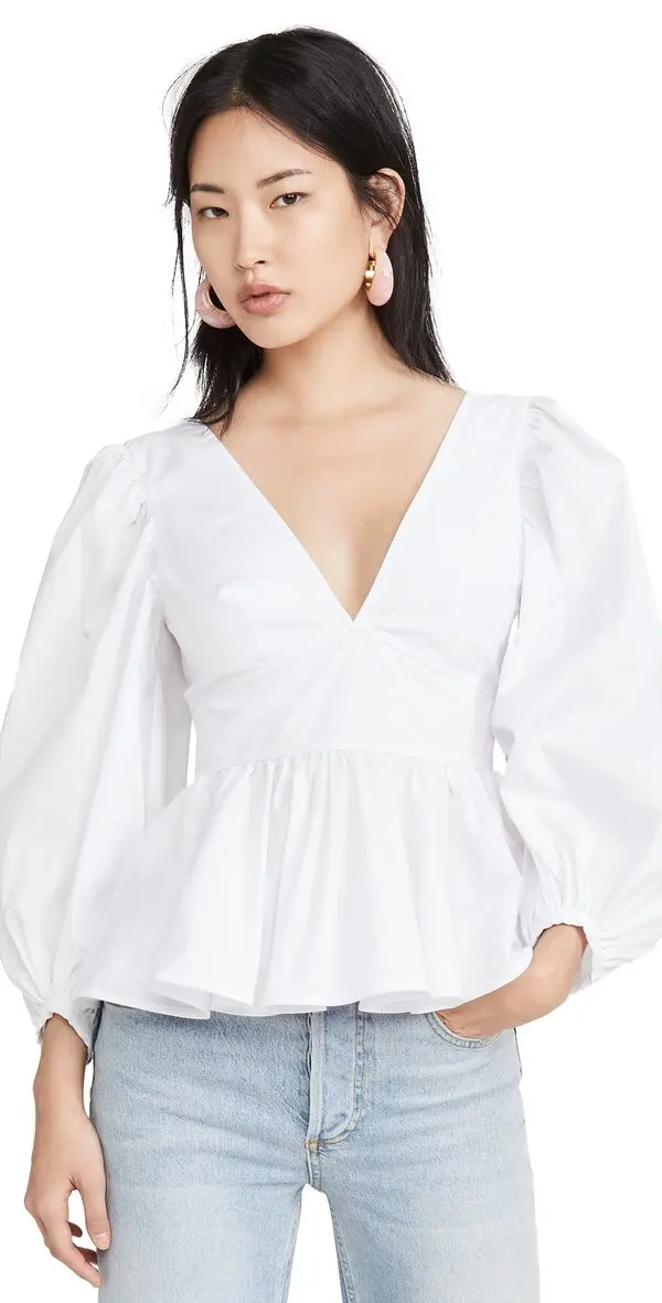 Staud Luna Peplum Top - White