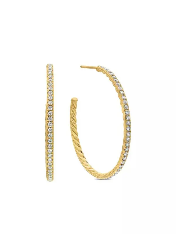 David Yurman 18kt Yellow Diamond Hoop Earrings - Gold