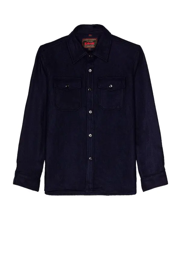 SCHOTT Cpo Wool Shirt In Brown - Blue