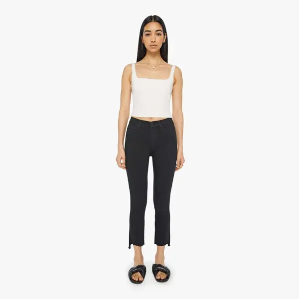 MOTHER The Insider Crop Step Fray Jeans - Black