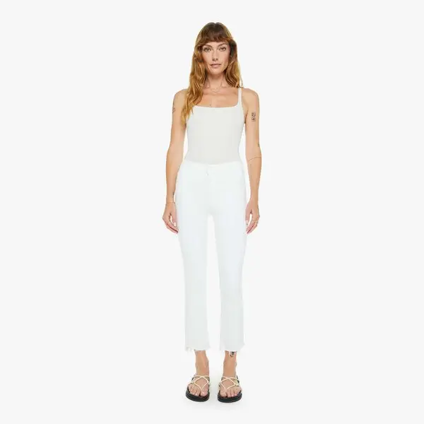 MOTHER The Insider Crop Step Fray Jeans - White