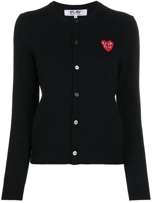 Play Comme Des Garcon Overlapping Heart Wool Cardigan - Black