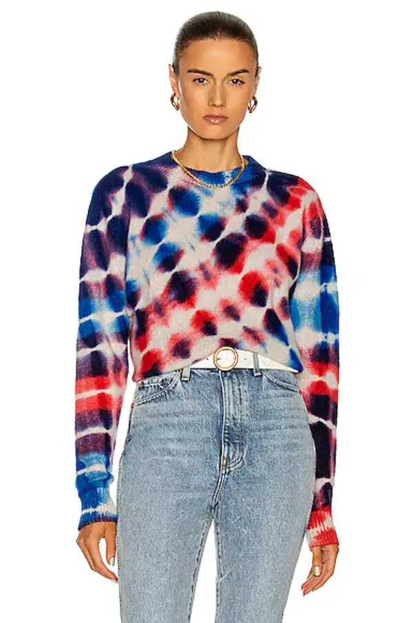 The Elder Statesman Radiate Simple Crew Sweater In Abstract,Blue 