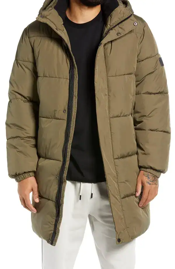 Topman Considered Hooded Puffer Jacket In Khaki/Olive 60% Off
