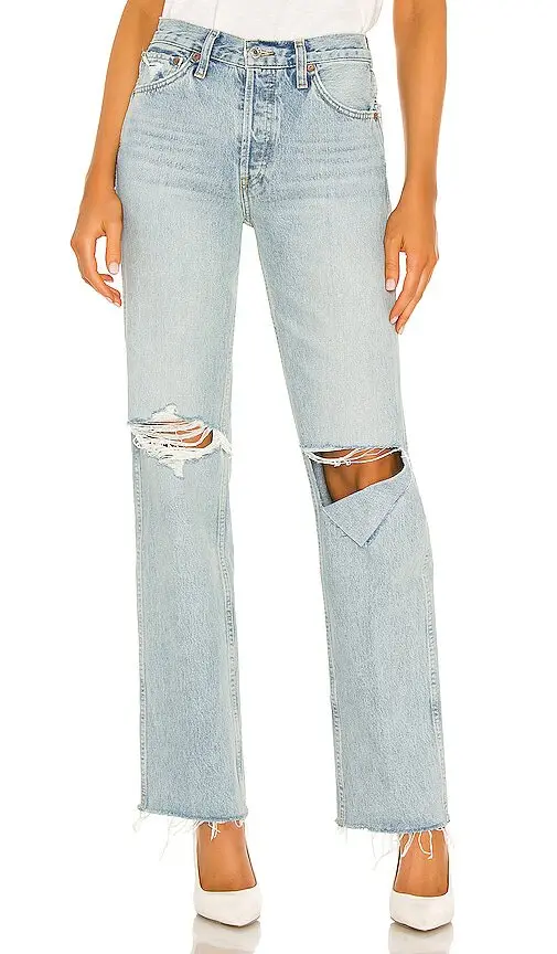 RE/DONE 90s High Rise Loose Jeans - Breezy Indigo With Rips