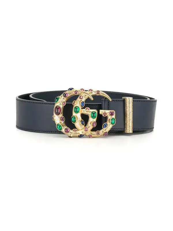 Gucci Crystal-Embellished Logo Plaque Belt - Black  display picture 2