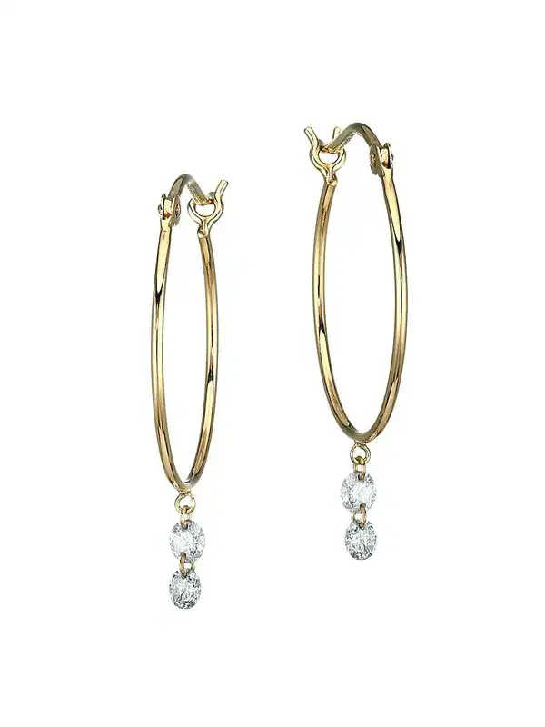 PERSEE Wo Encerclez-moi 18k Yellow & Diamond Drop Hoop Earrings - Gold ...