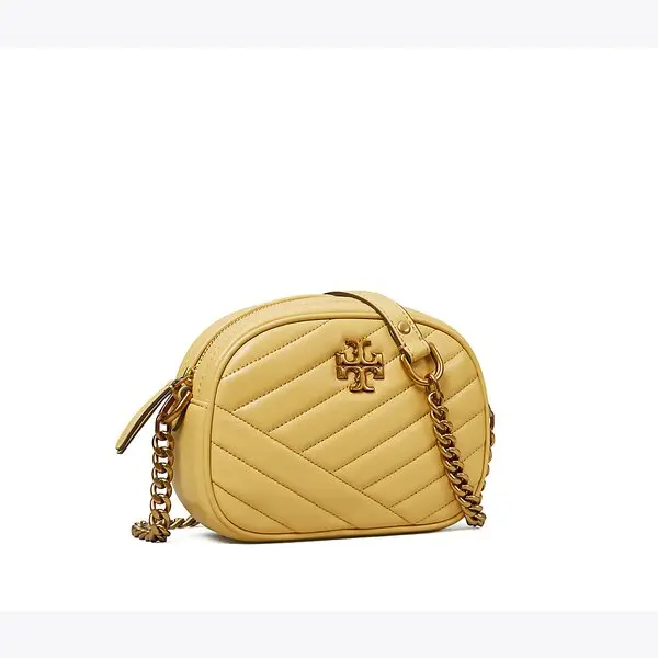 Tory Burch Kira Chevron Small Camera Bag In Beeswax Dark Gold