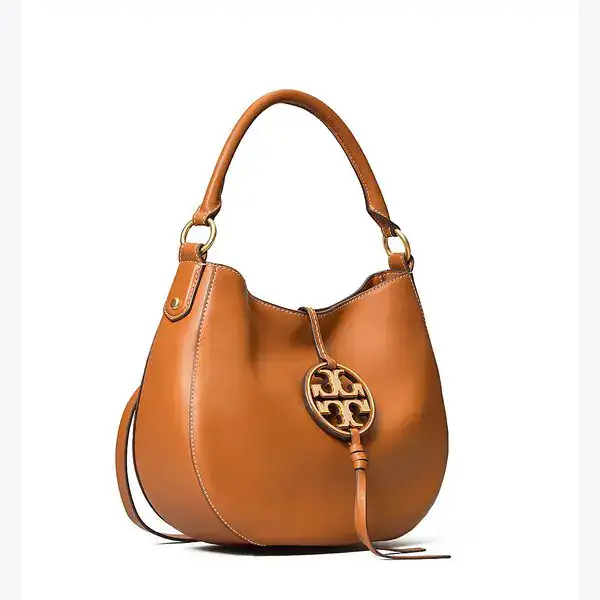 Tory Burch Miller Metal-Logo Mini Hobo In Aged Camello 44% Off