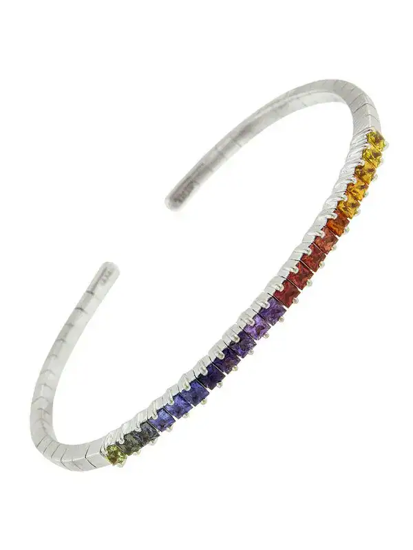 SUZANNE KALAN Small Flexible Rainbow Sapphire Bangle Bracelet White Gold - Multi,silver ...