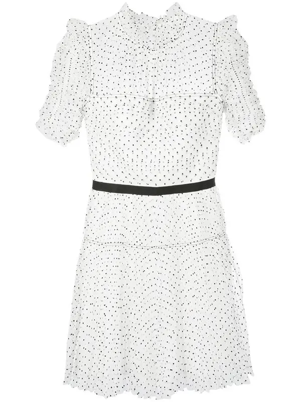Self-Portrait Mesh-Detail Polka-Dot Dress In White - 50% Off | Editorialist
